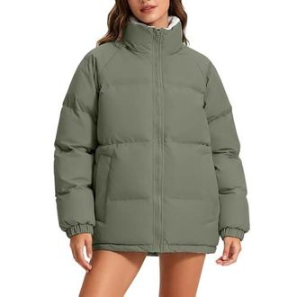 Generic Veste en polaire surdimensionnée pour femme, veste matelassée coupe-vent en duvet matelassée, imperméable, manteau isolé épais, doublure en polaire, c