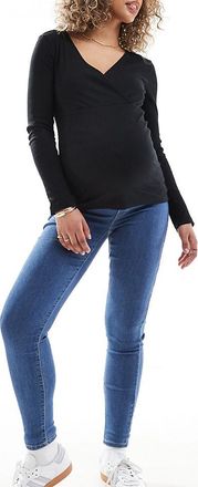 Only ONLY Maternity - Rain - Umstands-Jeggings in Mittelblau