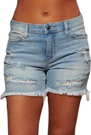 ORANDESIGNE Short en Jean Taille Haute Femme Pantalon Fleur Shorts en Denim Décontractés Mode Bermuda en Jean G Bleu Clair M