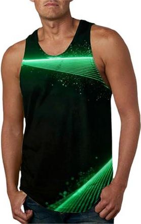 Generic DENGJIAMY D&eacute;bardeur fantaisie pour homme - T-shirt d&eacute;t&eacute; imprim&eacute; - Grande taille - V&ecirc;tements tendance &agrave; col rond sans manches pour homme, Vert, XXL