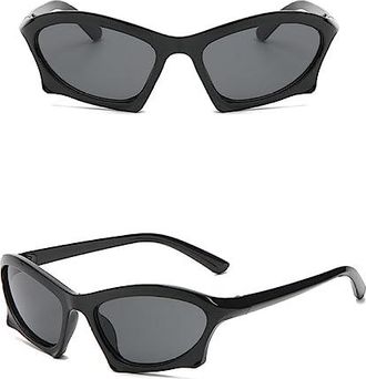 Generic Lunettes de soleil tendance punk pour femmes, lunettes de soleil de sport, lunettes de soleil pour hommes, lunettes polygonales enveloppantes, 1, Tail