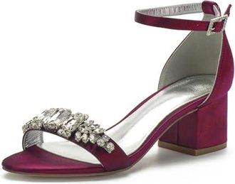 Generic Sandale À Talons Femme Satin Chaussures De Mariage Mariée Bout Ouvert Bas Sandales Satinée Chunky Heels 5.5Cm,Wine Red,43 EU