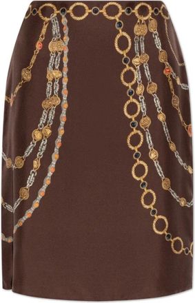 Versace Femme, Jupes, Brun, Taille: 42 FR Jupe Crayon en Twill de Soie Imprim&eacute;e