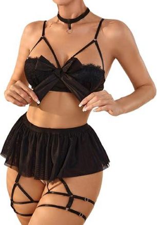 Generic 2026 Soutien-gorge pour femme Lingerie sexy en dentelle 2 et culotte, Noir, S