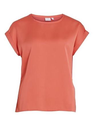 Vila Vila Viellette S/S Satin Top-Noos T-Shirt, Rose Corail, 38 Femmes
