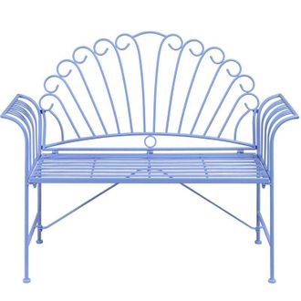 Beliani Banc de Jardin Vintage en M&eacute;tal avec Accoudoirs &Eacute;vas&eacute;s 2 Places Bleu Clair Cavinia