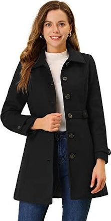 Allegra K Manteau dhiver long à boutonnage simple pour femmes avec poches Noir L