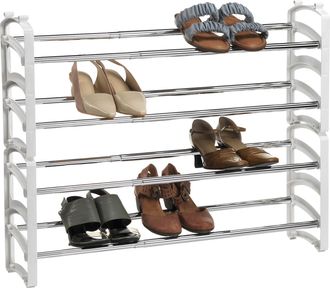 IDIMEX Schuhregal Tower ausziehbar weiß - Schuhablage mit 4 Ebenen aus Metall, stapelbare Schuhaufbewahrung platzsparend, schuhorganizer Flur