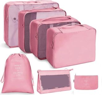 Generic 7-teiliges Reise-Aufbewahrungstaschen-Set, Koffer-Packw&uuml;rfel, Handgep&auml;ck, Kleider- und Schuh-Organizer-Taschen, faltbar(7 Pieces Pink 1)