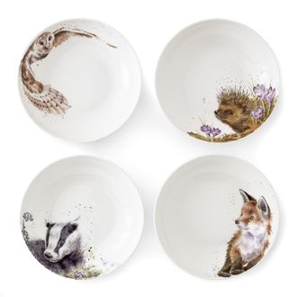 Wrendale Designs Royal Worcester Keramik-Nudelschale, 22 cm, Igel, Dachs, Fuchs und Eule, 4 St&uuml;ck