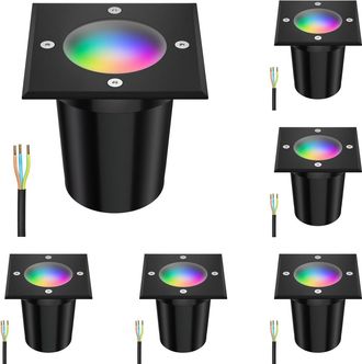LEDs Com 6 Stück Bodeneinbauleuchte RELI für außen, IP67, schwarz, gefrostet, eckig, 11 x 11cm inkl. LED RGB Lampe, smart 473lm