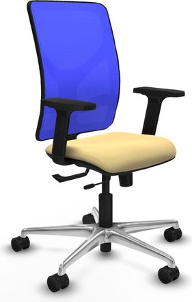 Piqueras y Crespo B&uuml;rostuhl mit 2D-Armen, h&ouml;henverstellbare Lendenwirbelst&uuml;tze, ausgestattet mit Syncro/Translack und Schneideschaum, Blau/Cremefarben