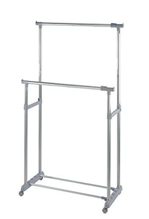 WENKO Porte-vêtements Twin Bars - avec 2 Bras, Métal chromé, 95-163 x 98-168 x 44 cm, Chromé