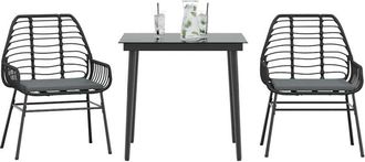 vidaXL vidaXL 3-tlg. Garten-Essgruppe mit Kissen Schwarz Poly Rattan Glas