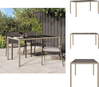 vidaXL Gartentisch 150x90x75 cm Geh&auml;rtetes Glas Poly Rattan Beige - Esstisch - Gartentisch - Outdoor-Tisch - Polyrattan Tisch - Rattan Tisch