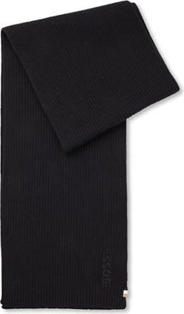 BOSS Hommes Magico R Écharpe en coton mélangé côtelé avec logo brodé