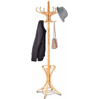 Costway 184cm Garderobenst&auml;nder mit Schirmst&auml;nder & 12 Kleiderhaken, Kleiderst&auml;nder aus Holz, Garderobe Standgarderobe Natur - Costway