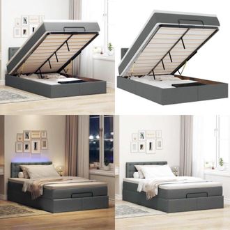 vidaXL Ottomane Bett mit Matratze & LEDs Dunkelgrau 120x190 cm Stoff - Vidaxl