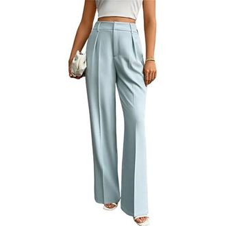 Generic Pantalon de travail taille haute pour femme, tenue décontractée, pantalon de bureau 2026 avec poches, bleu ciel, XXL