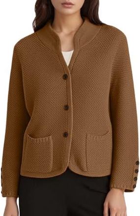 Generico Veste légère et décontractée en tricot pour femme à manches longues et légère, marron, Taille Unique