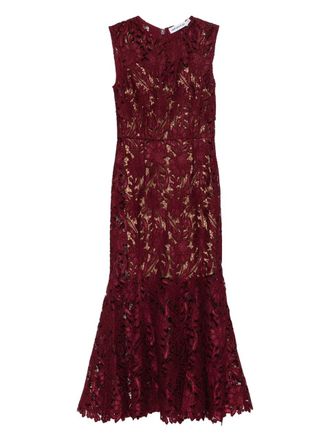 Self Portrait Burgundy Guipure Lace Midi Dress