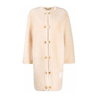 Chlo&eacute; Manteau &agrave; bordure en peau lain&eacute;e - Femme - Manteaux - Beige - Taille: 36 FR