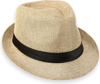 Schramm Fedora Hut f&uuml;r Damen und Herren Panamahut mit Stoffband Sonnenhut in 5 Umfang 56-58cm 100% Polyester Gangster-Hut Trilby-Look, Farbe:beige