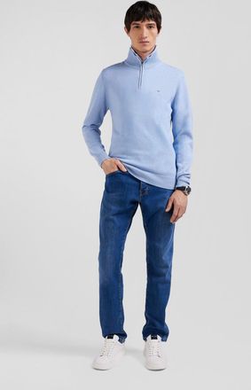 Eden Park Pull Col Camionneur Zipp&eacute; En Laine Et Coton Ciel Coupe Regular