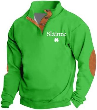 Generic Sweat-shirt pour homme St. Paddys Day - Pull irlandais tr&egrave;fle vert - Pull &agrave; demi-fermeture &eacute;clair - Manches longues - Chemisier classique doux avec bo