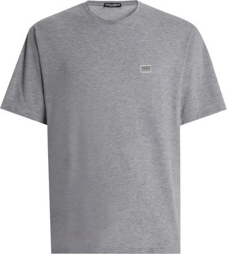 Dolce & Gabbana Homme, Tops, Gris, Taille: XL T-shirt en piqu&eacute; de coton avec logo appliqu&eacute;