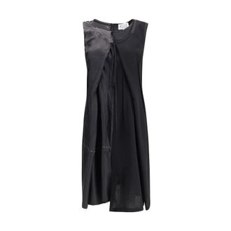 Maison Margiela Asymmetrisches Woll Midi Kleid - - Dresses - Damen - Schwarzk - XS