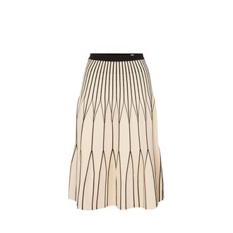 Elisabetta Franchi Femme, Jupes, Beige, Taille: 42 FR Jupe midi pliss&eacute;e en maille bicolore