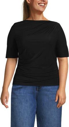 Lands End Silk Knit Gerafftes Shirt mit ellbogenlangen Ärmeln, Damen, Größe:56-58 plus, Schwarz, Polyester-Mischung, by Lands End