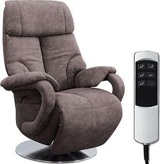 Cavadore TV-Sessel Istanbul / Fernsehsessel mit elektrisch verstellbarer Relaxfunktion / 2 E-Motoren / 80 x 115 x 79 / Lederoptik: Grau