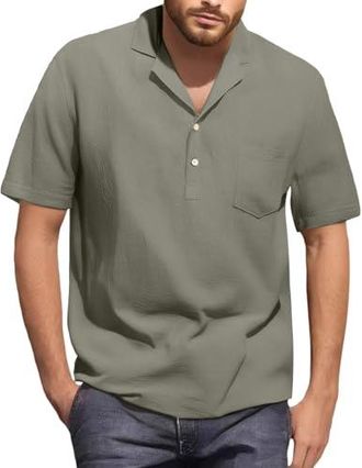 Generic Chemise d&eacute;t&eacute; d&eacute;contract&eacute;e en lin pour homme - En coton et lin - Respirante - &Eacute;l&eacute;gante - Coupe droite - Coupe droite - Pour l&eacute;t&eacute;, vert, XXL