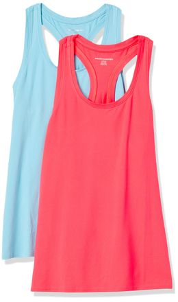 Amazon Essentials Damen Active Quick Dry Tech Stretch Racerback-Tanktop (in Übergröße erhältlich), 2er-Pack, Neonrosa/Blau, XXL
