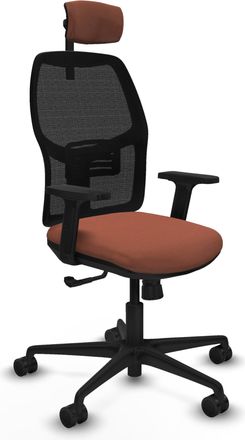 Piqueras y Crespo Alfera Drehstuhl ohne Rollen mit 2D-Armlehnen, h&ouml;henverstellbare Lendenwirbelst&uuml;tze und h&ouml;henverstellbares Kopfteil, Schwarz / Braun