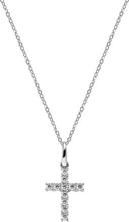 Amen Croci Damen Kette aus 925er Silber hergestellt, mit Kreuzanhänger verziert mit Zirkoniasteinen, Länge: 42 cm, CRBB03