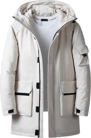 Generic Parka chaude à capuche pour homme, veste extra longue, imperméable, résistante au froid, blanche, taille M