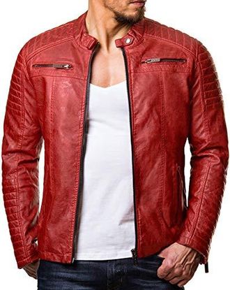 Red Bridge Red Bridge Hommes Veste Simili-Cuir C&ocirc;tel&eacute; Cuir-V&eacute;ritable Blouson Transition Moto Coton Vestes, Rouge - Similicuir, M