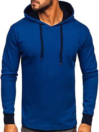 BOLF Homme Sweat-Shirt a Capuche Hoodie Sweat Manches Longues Temps Libre Sport Fitness Outdoor Basic Casual Style 146312 Bleu L [1A1]