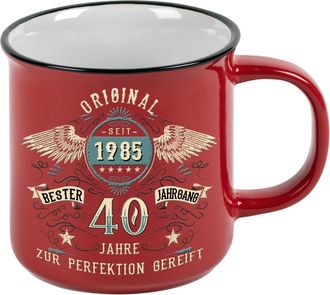 Lobo Negro Kaffeetasse mit Reliefdruck als Geschenk zum 40. Geburtstag - 1985 bester Jahrgang - Vintage Style im Geschenkkarton