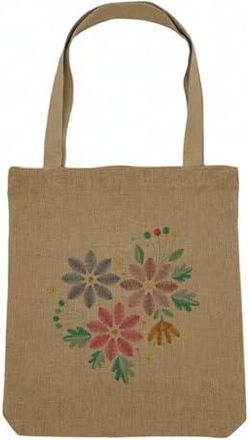 Fabulous Sac Shopping Tote Bag Aspect Lin - Dessin Fleurs des Champs Minimalistes Fait Main Art Illustration Couleurs Primaires - Sac de Courses Toile Epaisse 