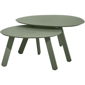 Oviala Lot de 2 tables basses gigognes de jardin vert kaki