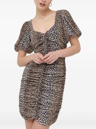 Notes du Nord robe froncée à manches bouffantes - Marron