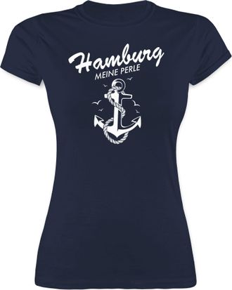 Shirtracer Shirt Damen - Stadt und City Outfit - Hamburg - Meine Perle - M - Navy Blau - Shirts st&auml;dte Hamburger t-Shirt t Hamburg... Tshirt Souvenir tailliert T