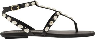 Stuart Weitzman Sandalen - Pearlita - Thong Sandal With Pearls - Gr. 38,5 (EU) - in Schwarz - für Damen