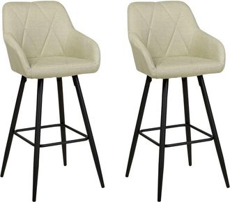 Beliani Beliani - Lot 2 Chaises de Bar Modernes Assise Rembourrée en Tissu Vert Clair avec Accoudoirs et Pieds en Métal Noirs Darien