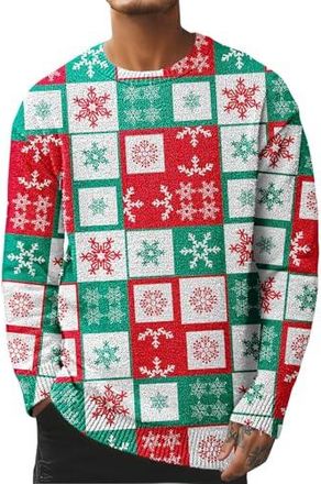 Generic Pull de Noël amusant pour homme avec renne et flocon de neige - Tenue de Noël surdimensionnée - Confortable et doux - Manches longues - Pull de festiv