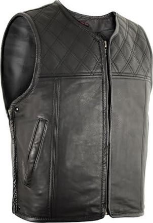 MDM Gilet de motard/veste de motard en cuir avec motif matelass&eacute; aspect diamant, Noir, XXL